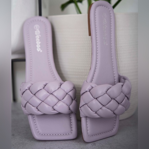 Weeboo | Shoes | Weeboo Cakewalk Woven Square Toe Slides In Lilac ...